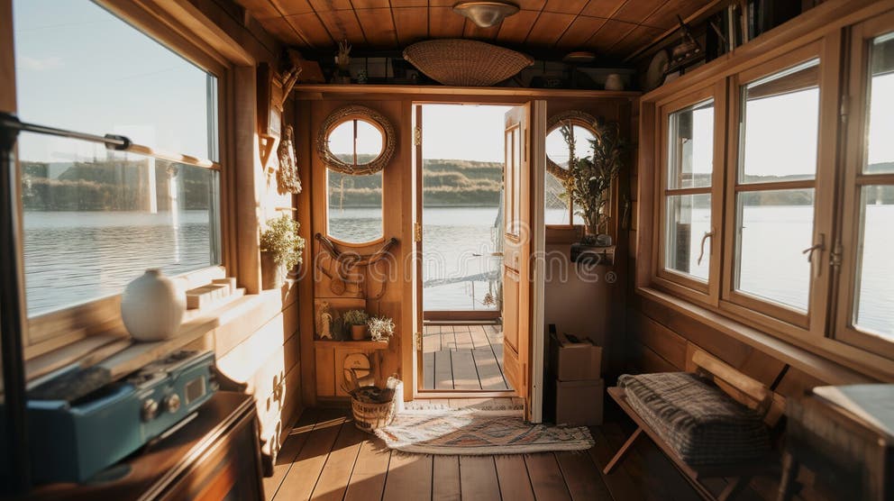 A View of the Inside of a Houseboat. AI Generative Image. Tiny House ...