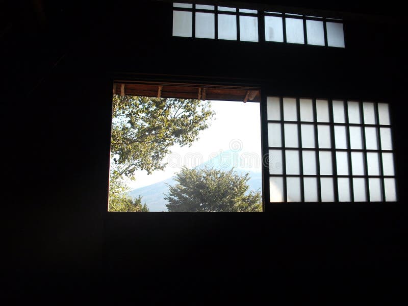 A View Inside a Japanese Old Home with Trees Outside Stock Photo ...
