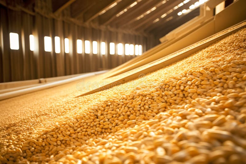 View Inside a Large Drain Corn and Grain Storage Warehouse. Stock ...