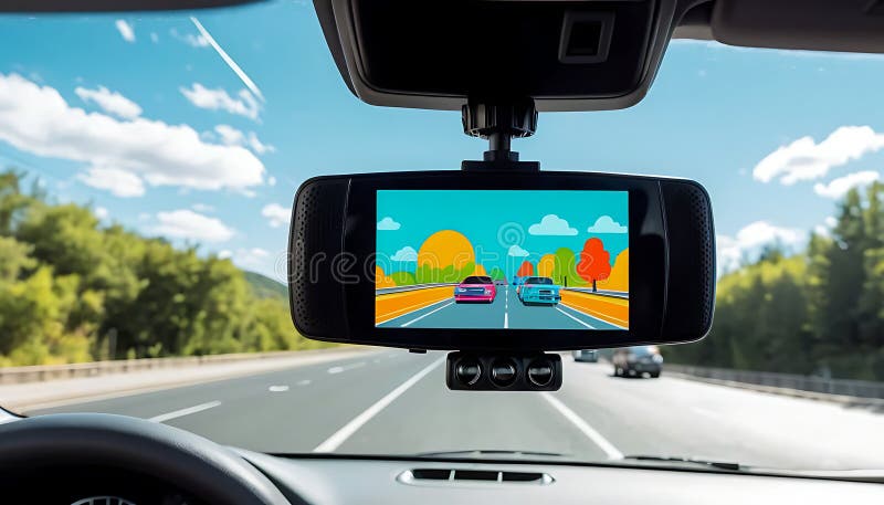 Dashcam Displaying Graphic Road Scene on Highway Drive Stock ...
