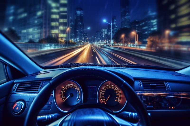 View of the Inside of a Modern Car in the Night. 3d Rendering Stock ...
