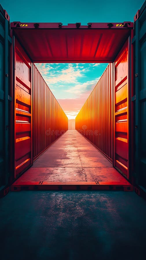View from Inside an Open Shipping Container, Revealing a Corridor ...