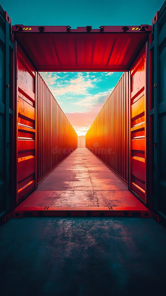 View from Inside an Open Shipping Container, Revealing a Corridor ...