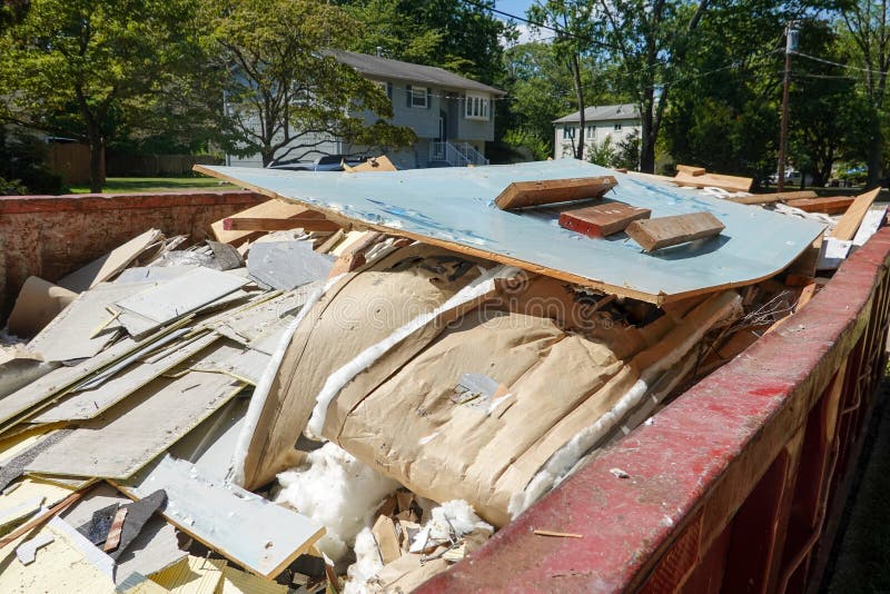 View Inside a Red Dumpster Full of Construction Debris Stock Photo ...