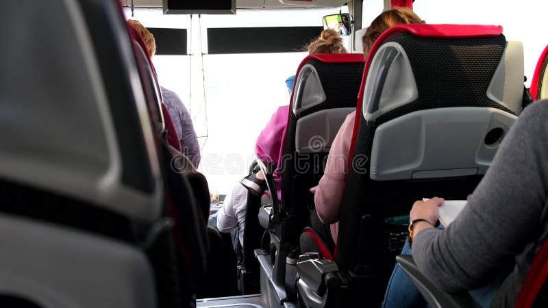 View Inside Salon of Coach Bus Stock Video - Video of journey, road ...