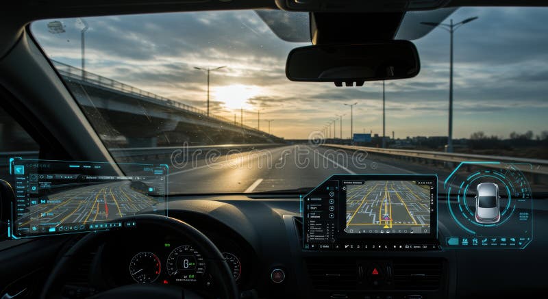 Driver Perspective of Self-driving Car Showcasing Heads-up Display ...
