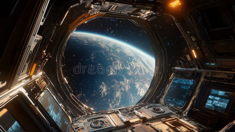 View from Inside the Space Station Looking Out Stock Illustration - Illustration of galaxy ...