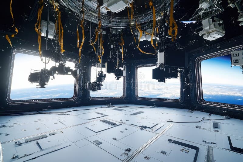 View from Inside a Space Station Module Overlooking Earth’s Atmosphere ...