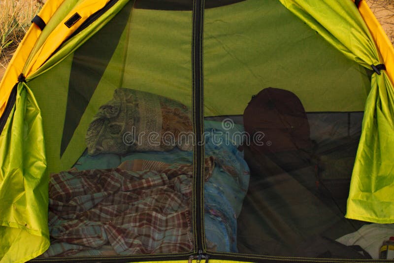 View Inside the Tent. the Interior Stock Image - Image of mattress ...