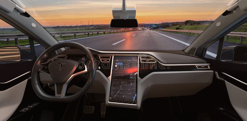 View from Inside a Tesla X Electric Car on the Highway Editorial Image ...