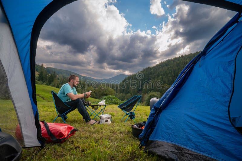 View from Inside the Tourist Tent. the Camp is Ready for the Night ...