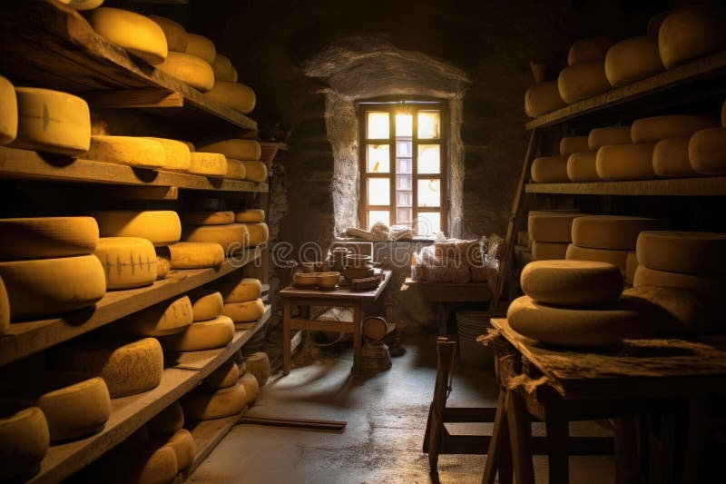 View Inside a Traditional Alpine Cheese Storage Room Stock Illustration ...