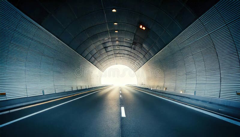 View from Inside Very Long Tunnel on Highway Stock Illustration ...