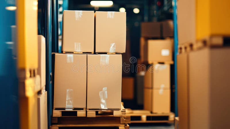 A View Inside a Warehouse with Stacks of Cardboard Boxes Ready for ...