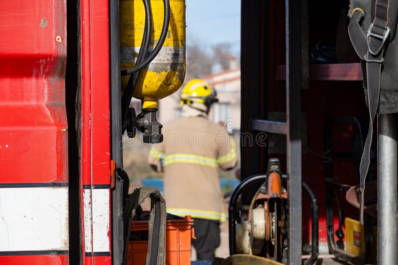 View of the Interior of a Fire Truck Stock Image - Image of ladder ...