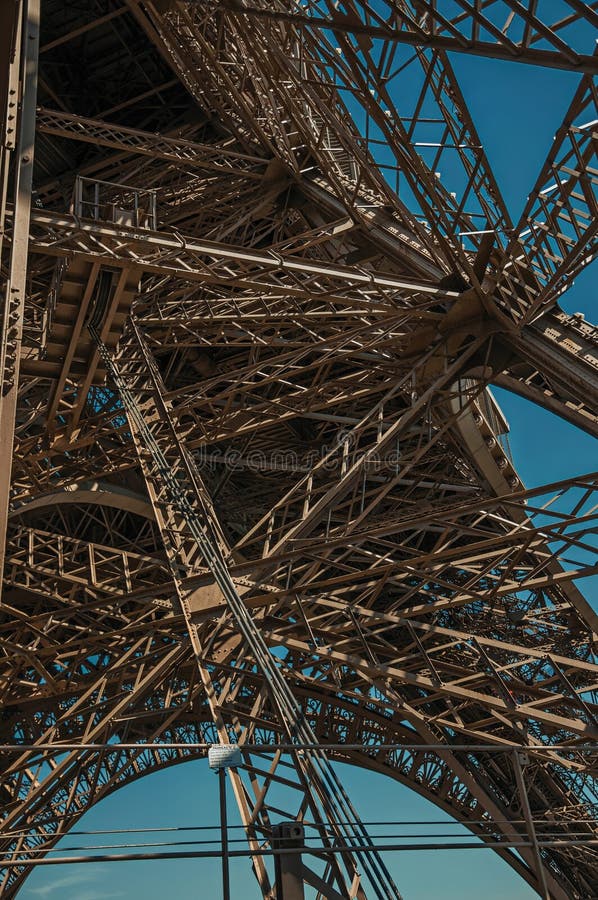 View of Internal Iron Structure of the Eiffel Tower, with Sunny Blue ...