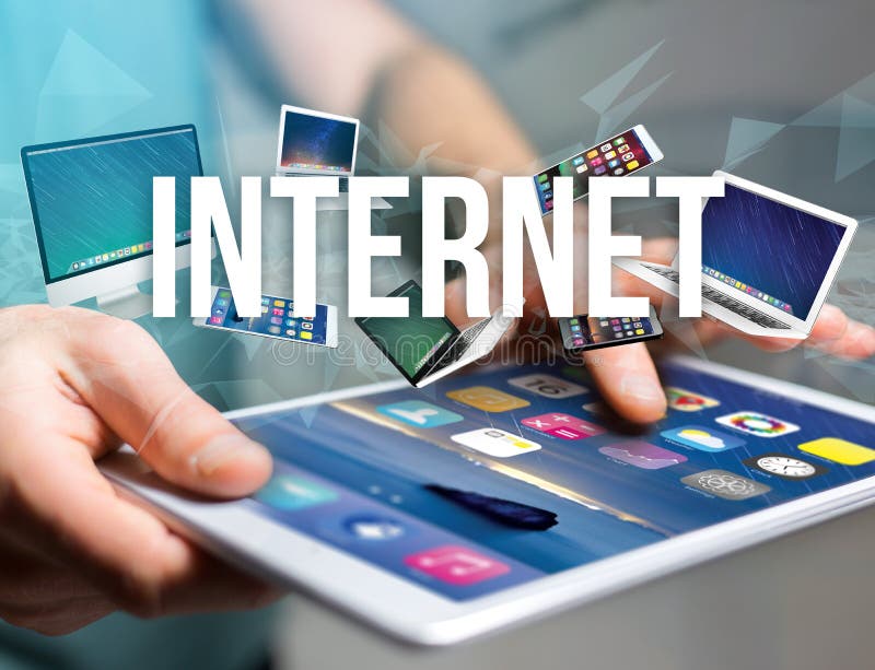 Internet Title Surounded by Device Like Smartphone, Tablet or La Stock ...