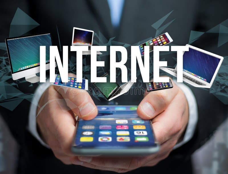 Internet Title Surounded by Device Like Smartphone, Tablet or La Stock ...