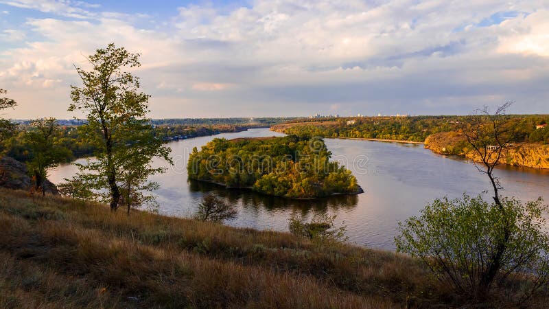 Landscape with an Island on the River Stock Image - Image of green ...