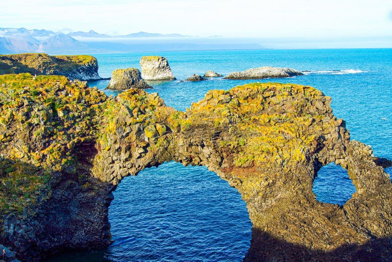 View Of Stone Arch On Dyrholaey Cliff In Iceland Stock Image - Image of ...