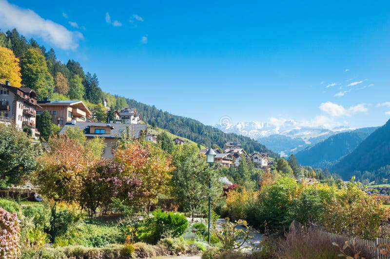 View of the Italian Alps Dolomites with Traditional Town Architecture ...