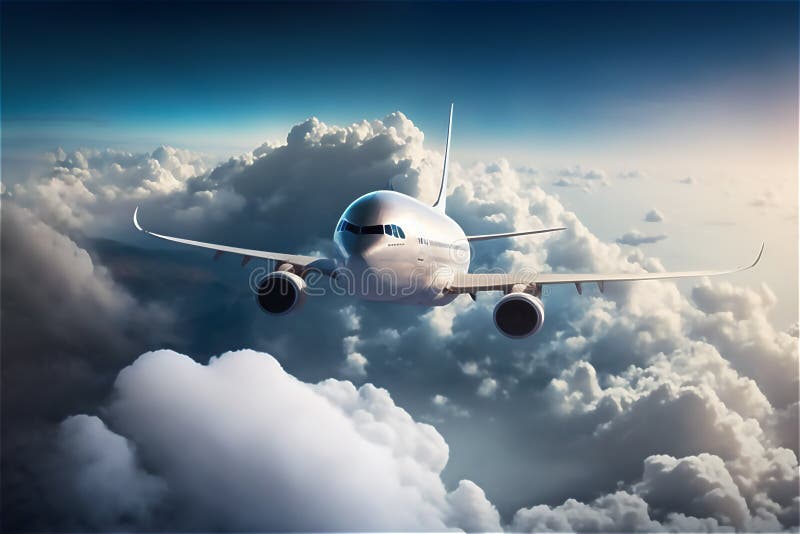 View of Jet Airliner in Flight Above the Clouds, Airplane Up in the Air ...