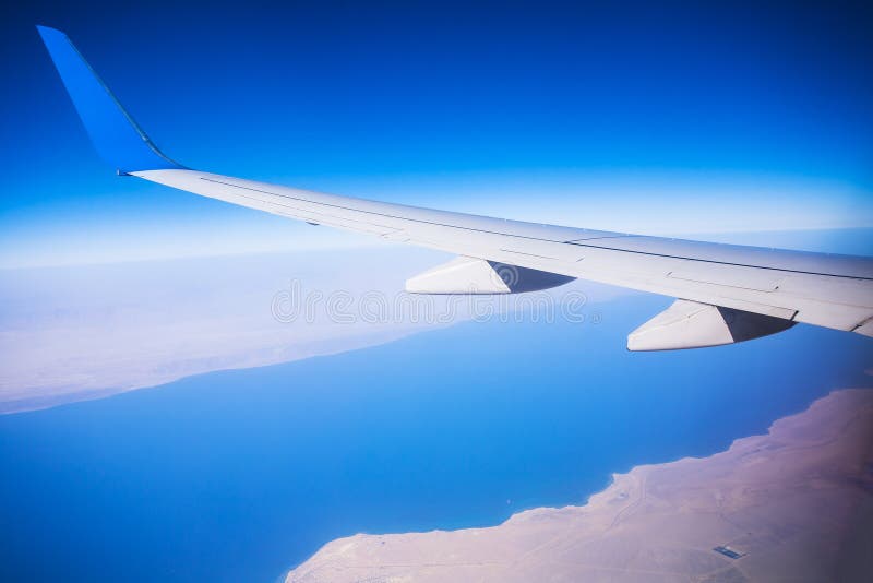 View of Jet Plane Wing with Blue Sky Stock Image - Image of flight ...