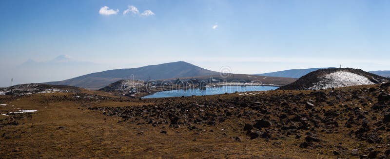 View of Kari Lake on the Slope of Mount Aragats Stock Image - Image of ...