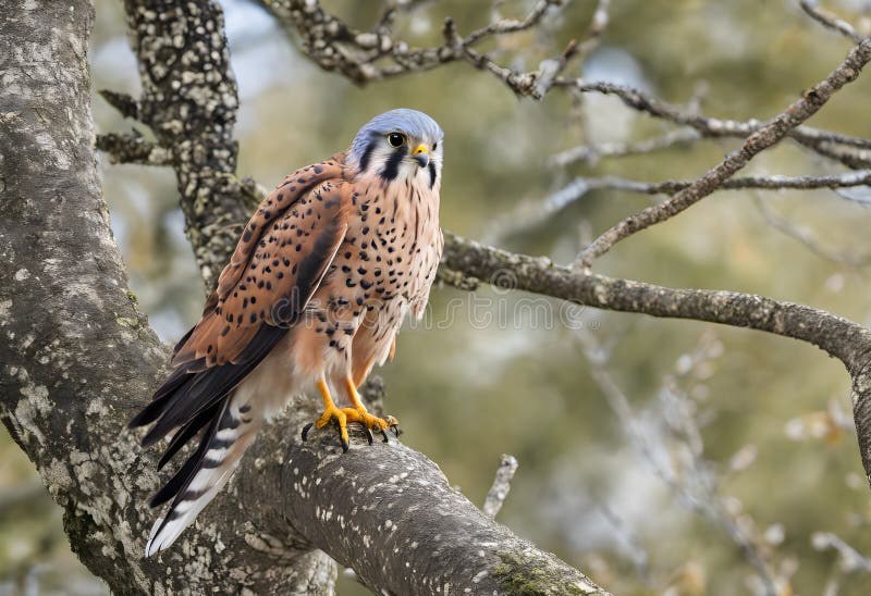 A View of a Kestrel in a Tree Stock Illustration - Illustration of ...