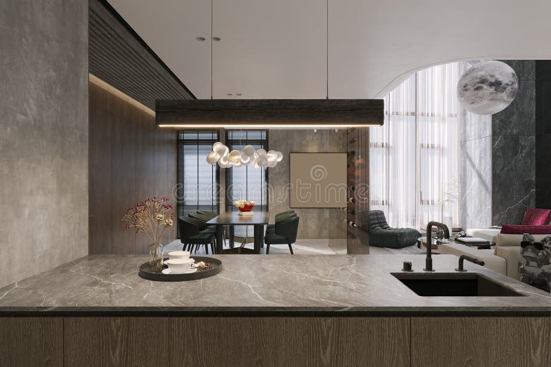 A View from the Kitchen at Living Room Decoration Items Focused ...