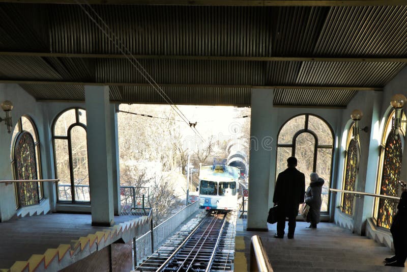 View of the Kiev Funicular Leading from the Hill To the Riverfront ...