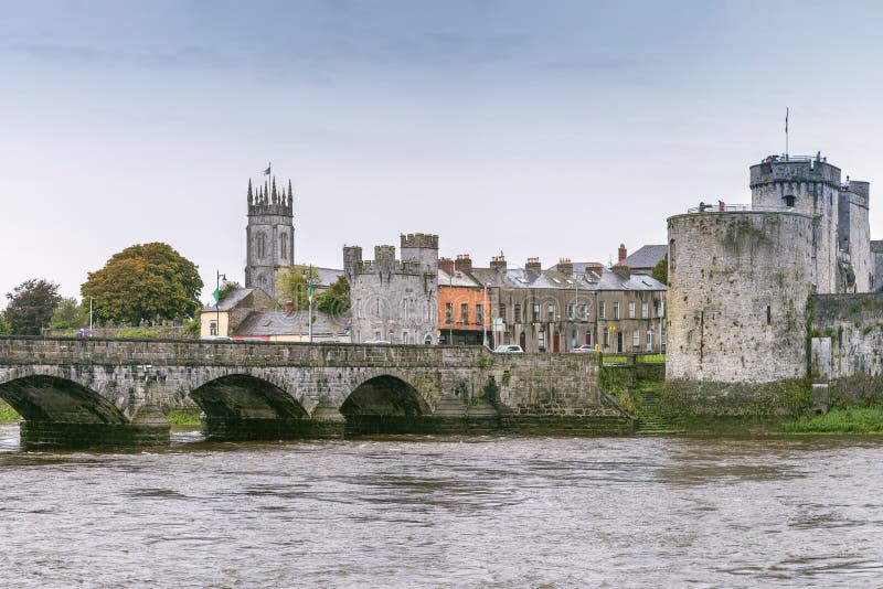 View of Limerick City at Dusk in Ireland. Stock Image - Image of castle ...