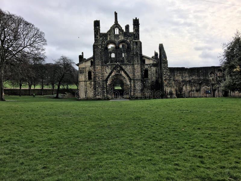 A view of Kirkstall Abbey stock photo. Image of streets - 176384110