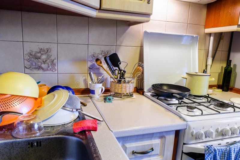 Kitchen View with Kitchenware and Oven Stock Image - Image of lifestyle ...