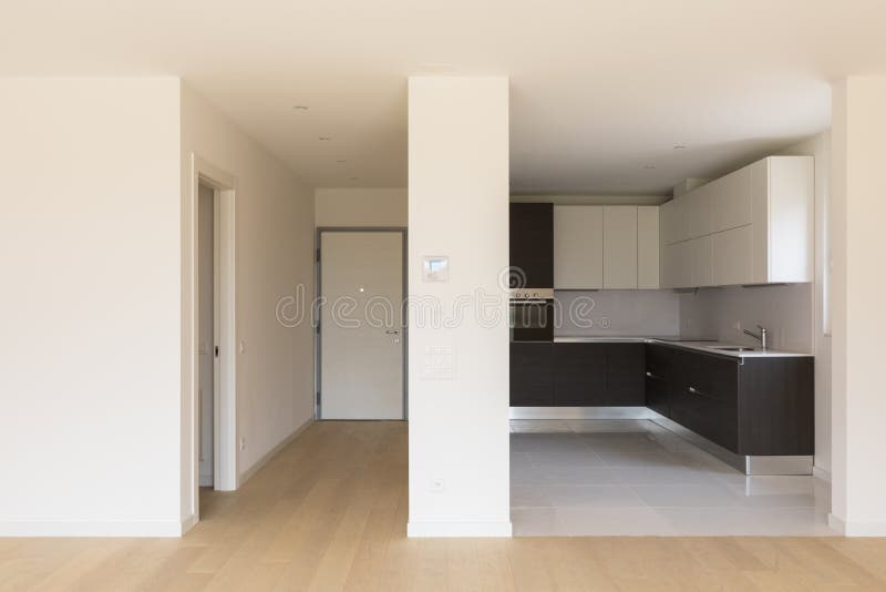 View of Kitchen with Large Open Space, Corridor Stock Photo - Image of ...