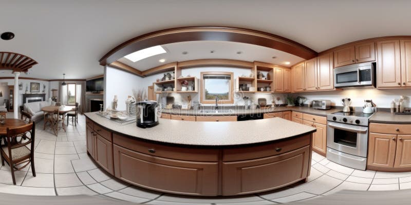 A 360 - View of a Kitchen with Lots of Cabinets, AI Stock Illustration ...