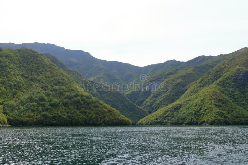 View of Koman Lake in Albania Stock Image - Image of mountain, blue ...