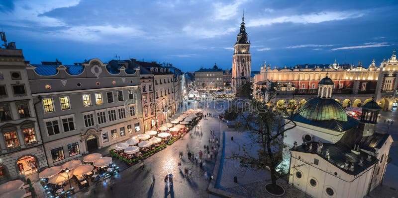 View of Krakow, Poland at Sunset Stock Photo - Image of people ...