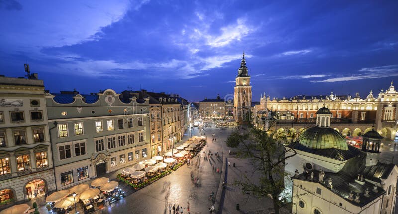 View of Krakow, Poland at Sunset Stock Photo - Image of night, building ...