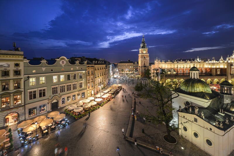 View of Krakow, Poland at Sunset Stock Image - Image of dusk, balcony ...