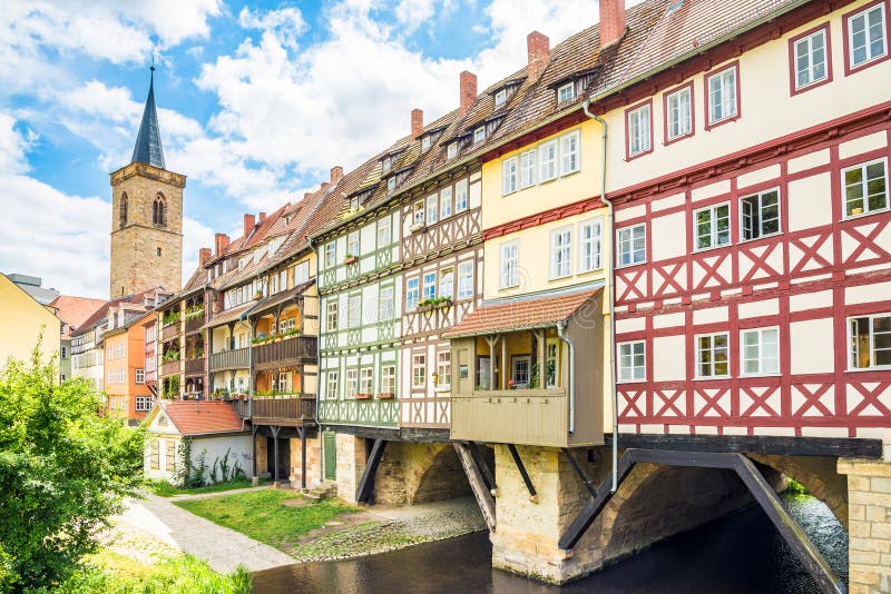 View at the Kramer Bridge in the Streets of Erfurt - Germany Stock ...