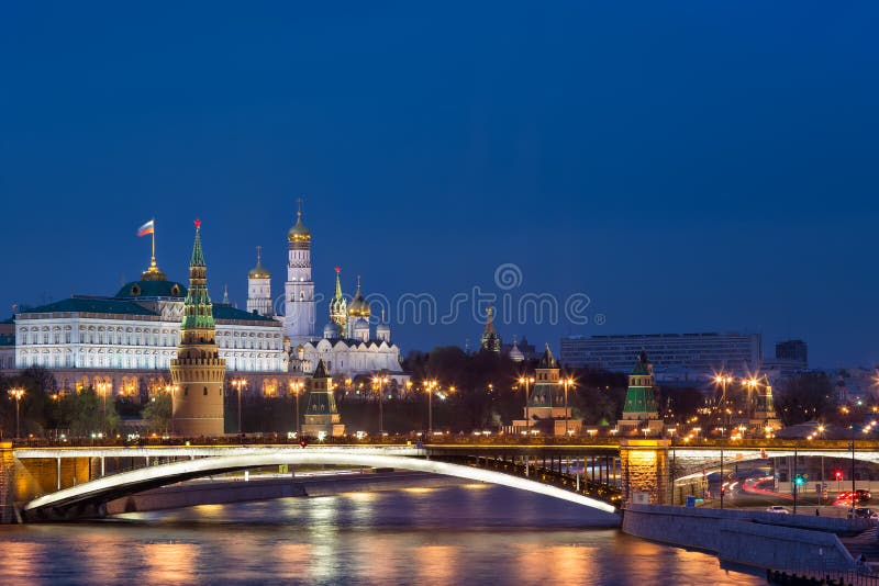 View of Kremlin during Blue Hour in Moscow, Russia Stock Image - Image ...
