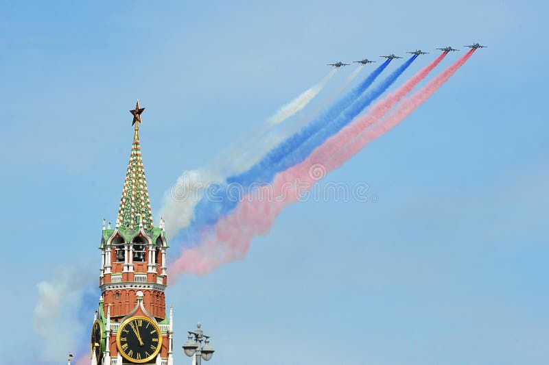 View of the Kremlin and the Trace of the Flying Planes at the Victory ...