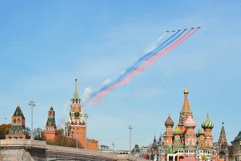 View of the Kremlin and the Trace of the Flying Planes at the Victory ...