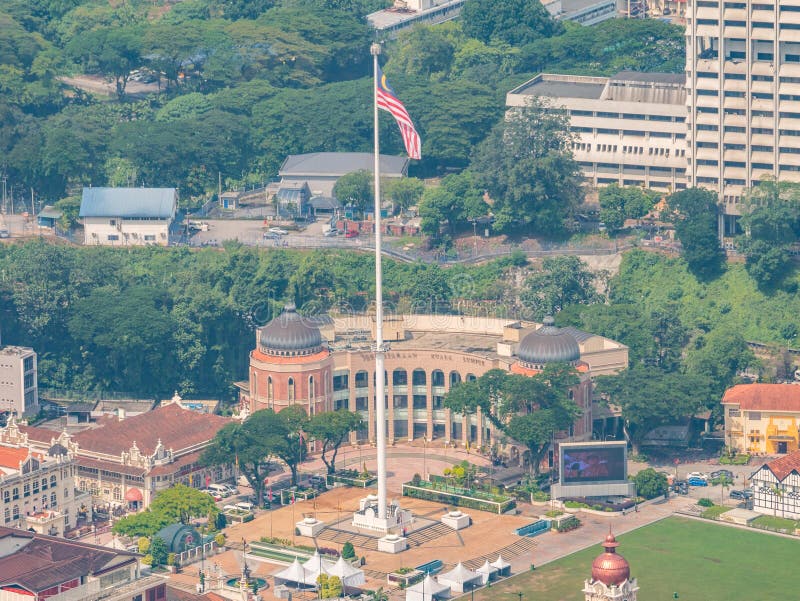 View of the Kuala Lumpur Library from Above and Flag of Malaysia ...
