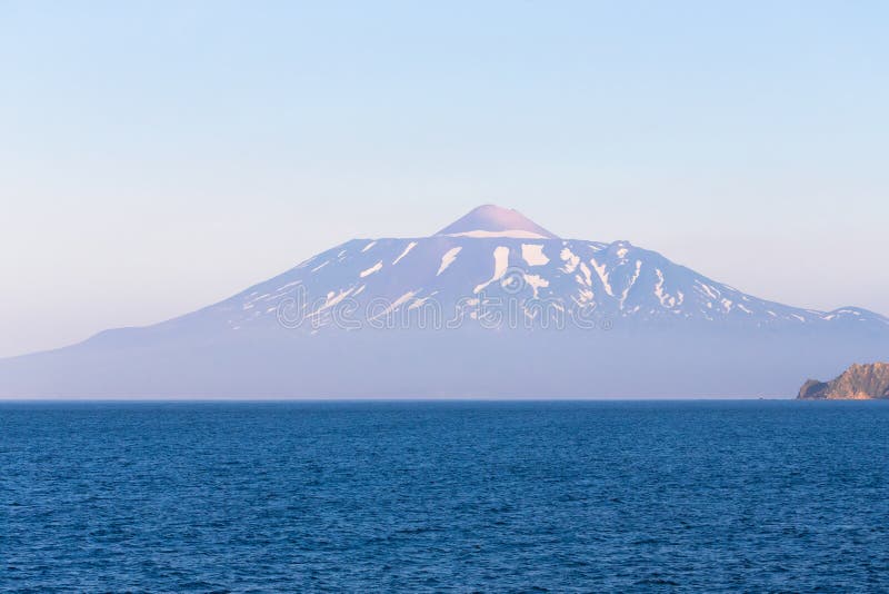 View on a Kunashir Island with Volcano Tyatya from the Sea Stock Image ...