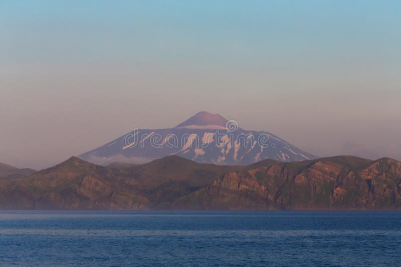 View on a Kunashir Island with Volcano Tyatya from the Sea Stock Image ...