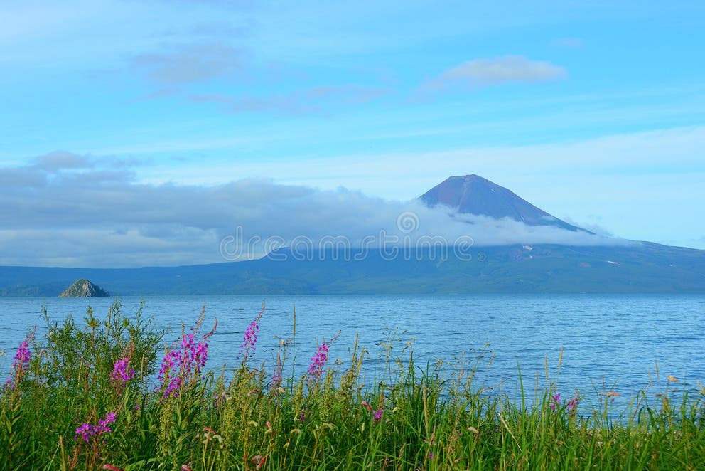 View of the Kuril volcano stock image. Image of lakeview - 83922833