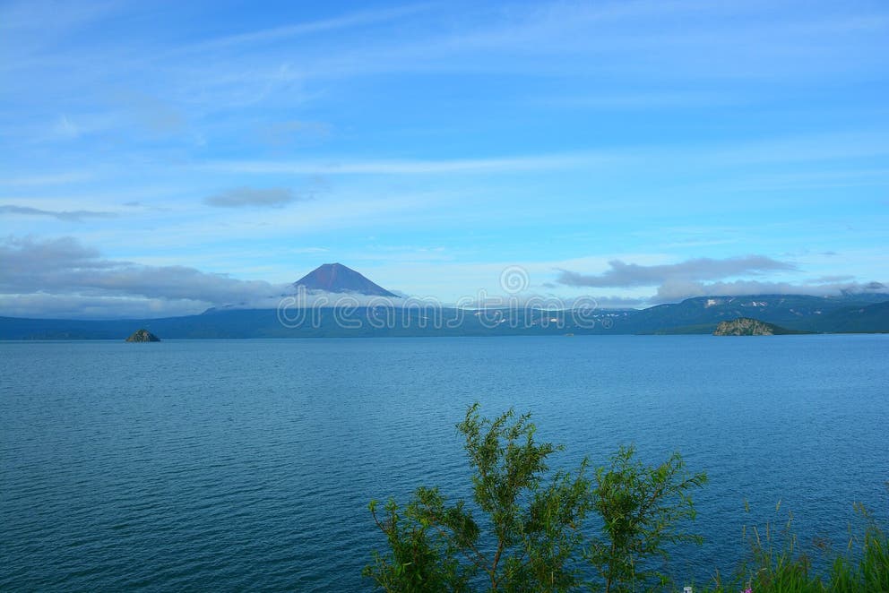 View of the Kuril volcano stock image. Image of lake - 83922899