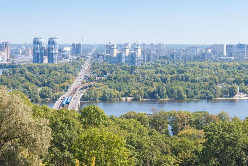 View of Kyiv City, Dnipro River, Kyiv Underground Bridge Stock Photo ...